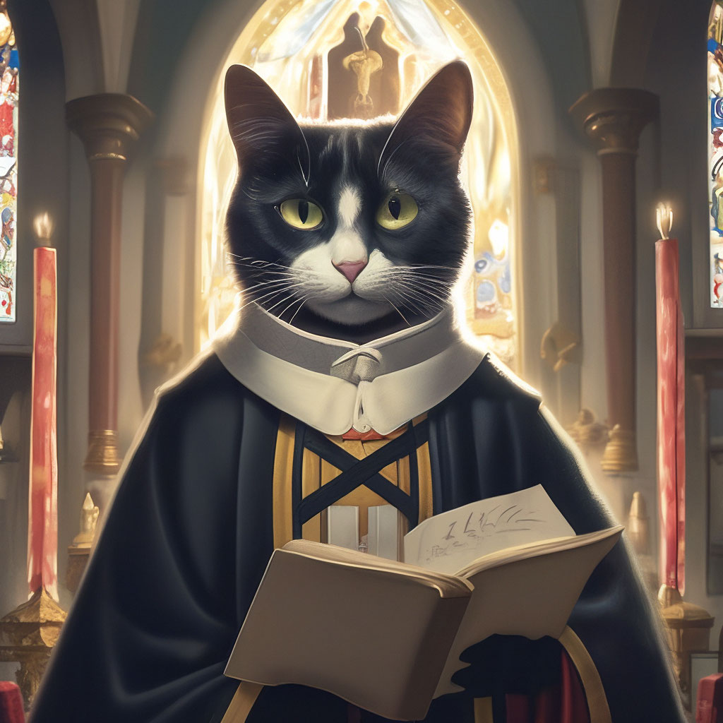 "The cat is a clergyman" — image created in Shedevrum