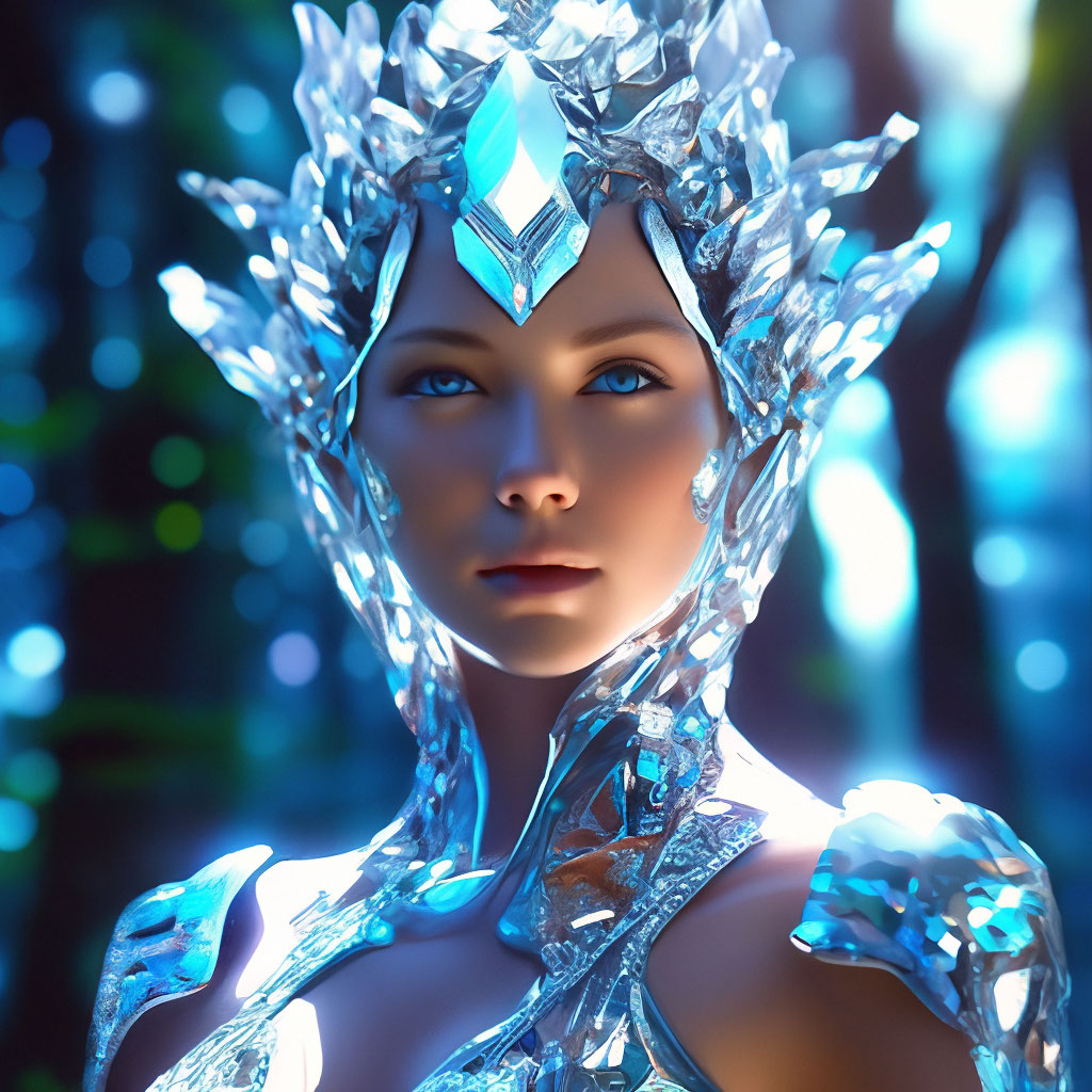 "Crystal girls futuristic shimmering forest, gently light radiance ...