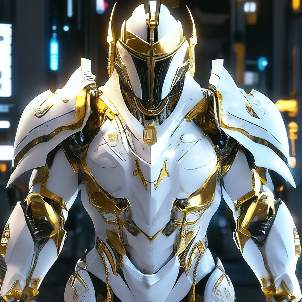 "Heavily armored, futuristic, combat robot, boxer, white knight, knight ...