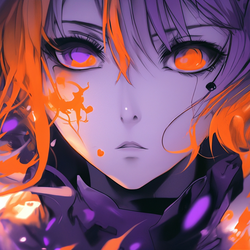 "Monochrome,orange,black tears,purple,suffering, anime style" — image ...