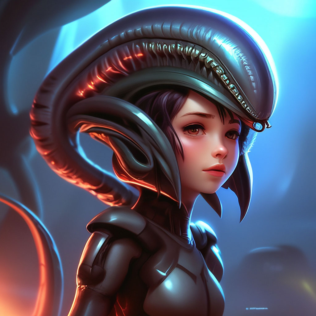 "Cute xenomorph girl" — image created in Shedevrum