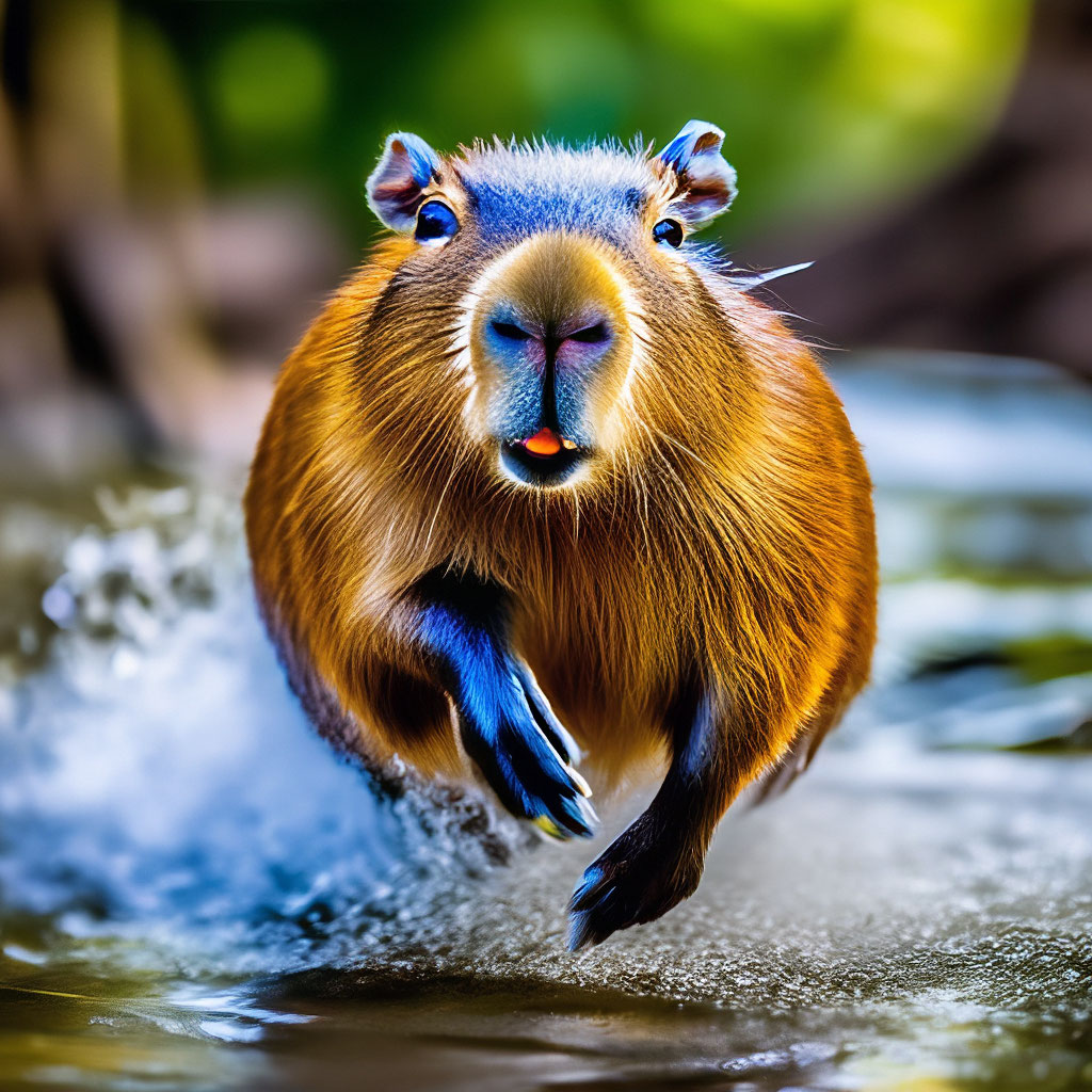 "Capybara blue runs" — image created in Shedevrum