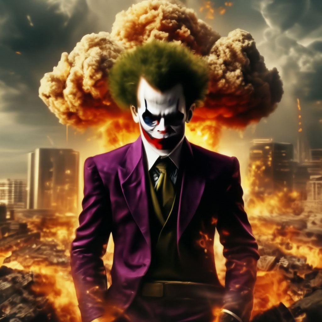 "A nuclear explosion in the form of a joker" — image created in Shedevrum