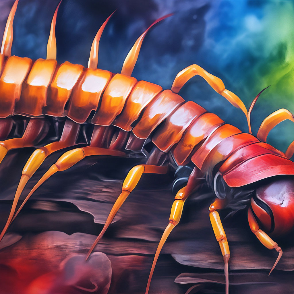 "Large Centipede, watercolor colored pencils, openwork drawing, warm ...