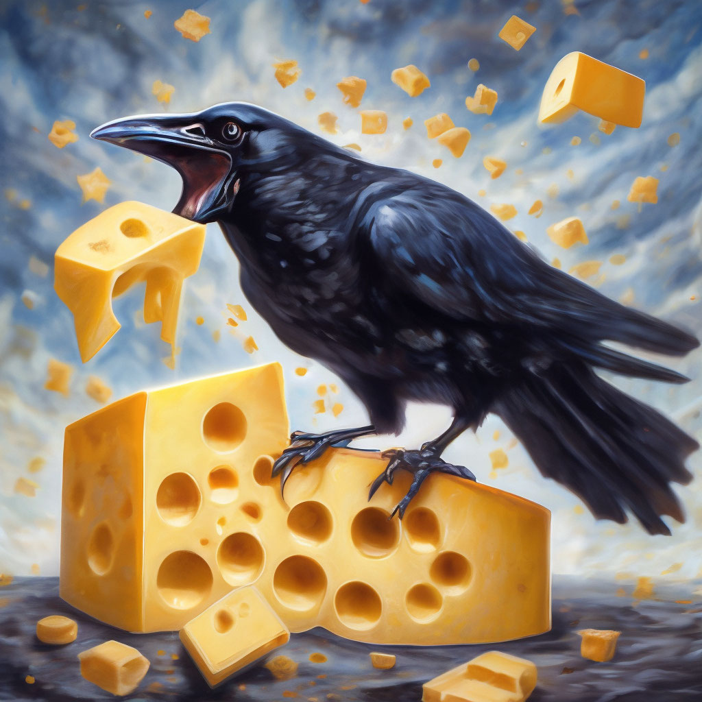 "The crow cawed in all the crows throat, the cheese fell out ...