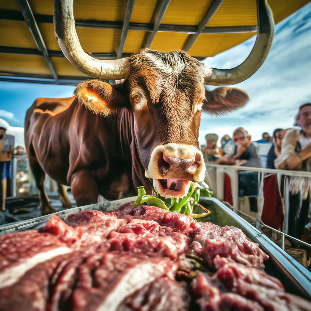 "The meat-eating bull" — image created in Shedevrum