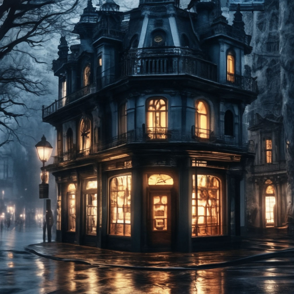 "Night, street, lantern, pharmacy: gothic, hyperdetalization aesthetics ...