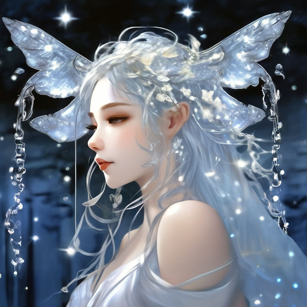 "Portrait, profile transparent aquatic beautiful nymph fairy elf with ...