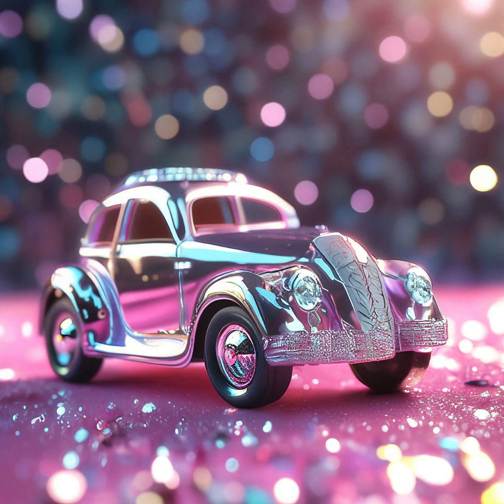 "Childhood Toy 🚗 Graphite Anthropomorphic shiny toy car, light pink ...