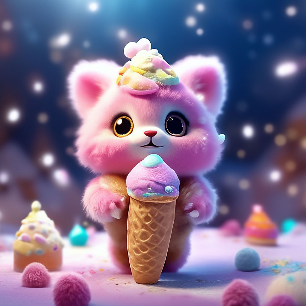 "Cute little fluffy creature with ice cream, high detail,lots of ...