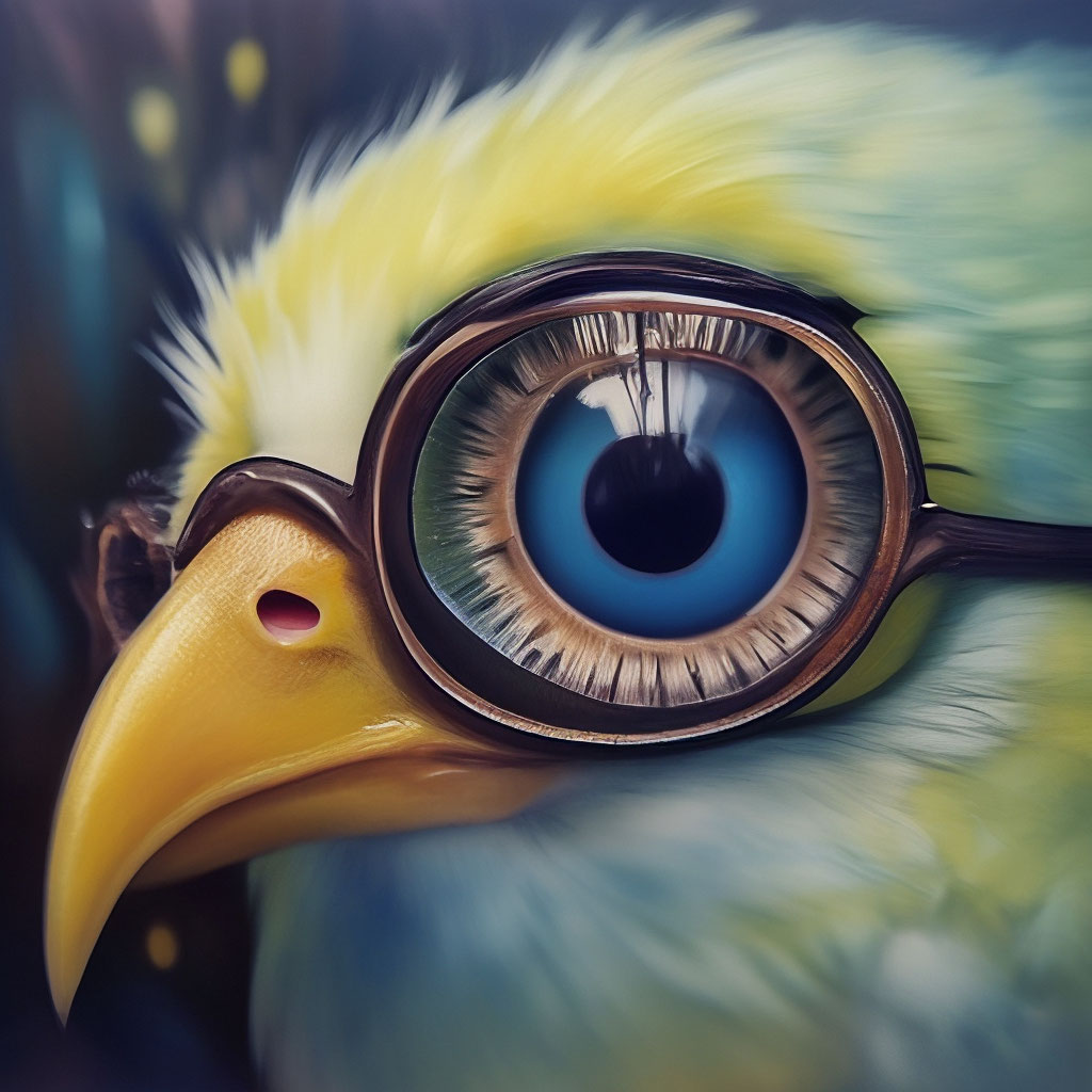 "Bird's eye with glasses, magic animal, clarity, creep, yandexart ...