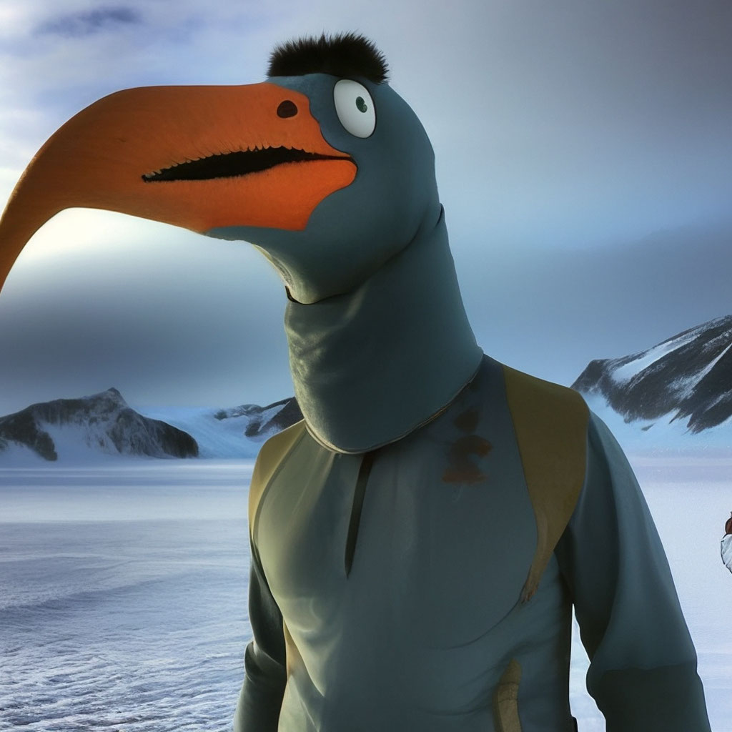 "Meme from 2028 a man in a bird costume 4 meters Antarctica elongated ...