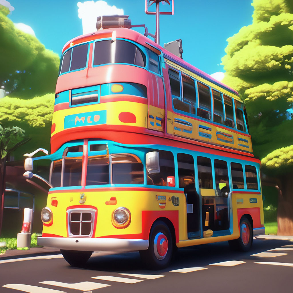 "Two-tier vintage bus, funny, like my neighbor totoro, anime style, 4k ...