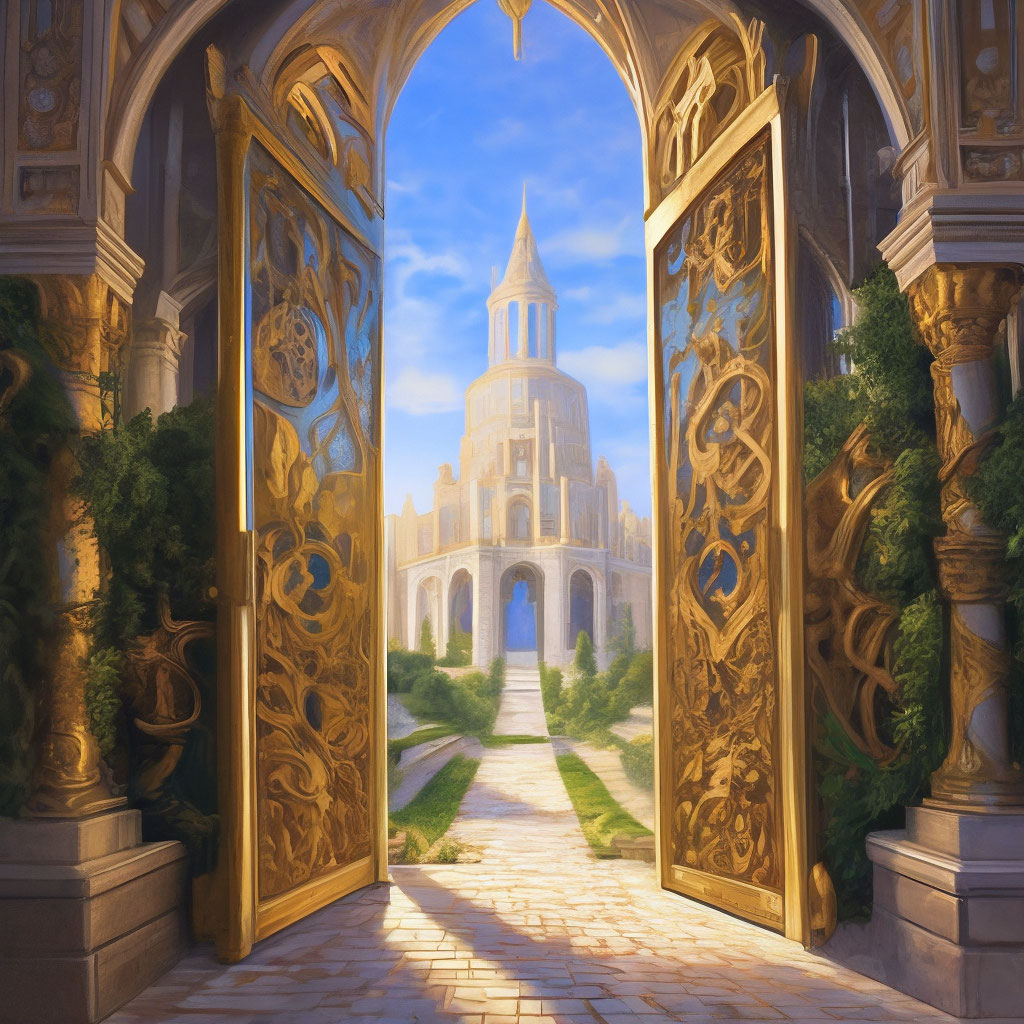 "The open gates of paradise about drawing every detail" — image created ...
