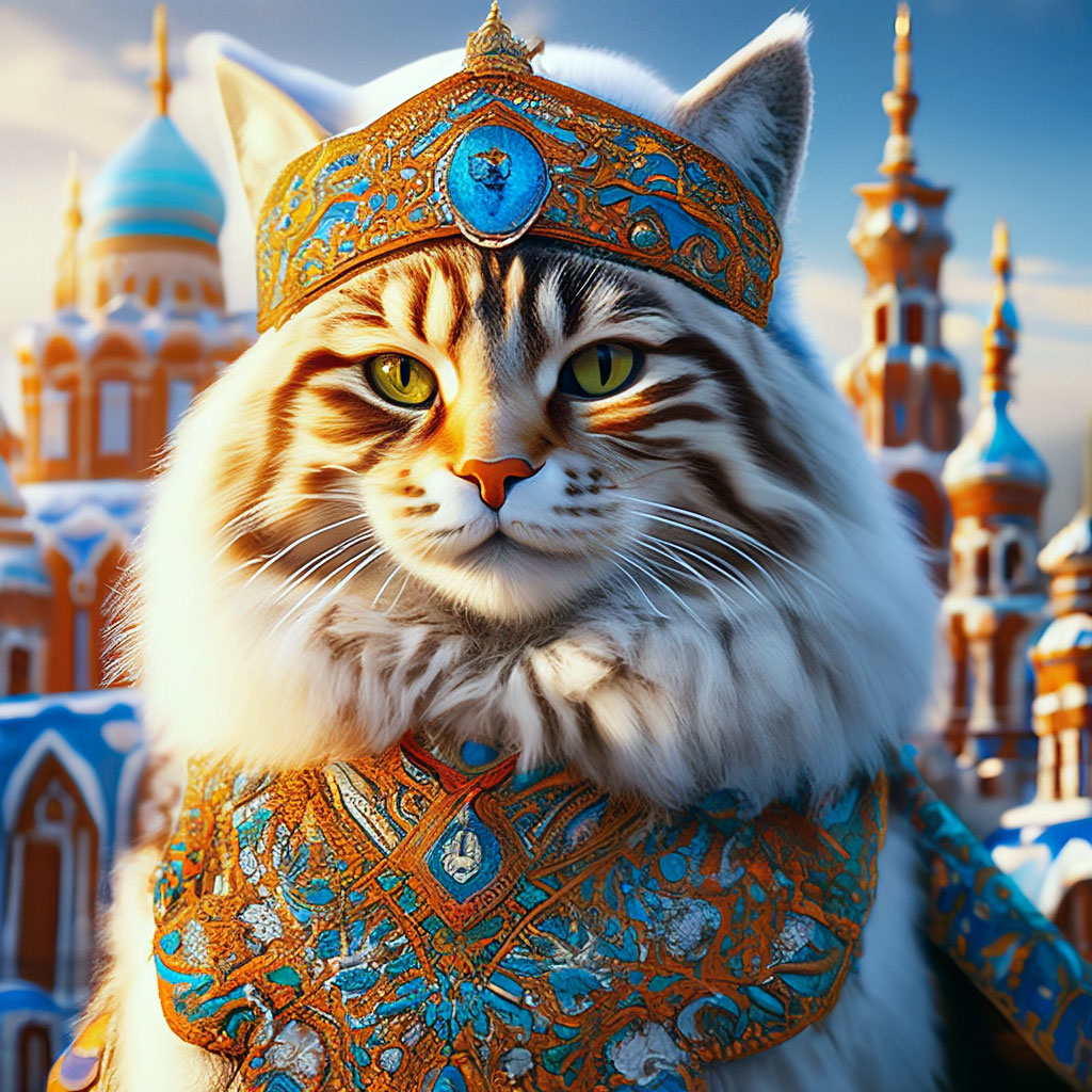 "Kazan Tatar city fluffy cat in oriental headdress, detailed fur epic ...