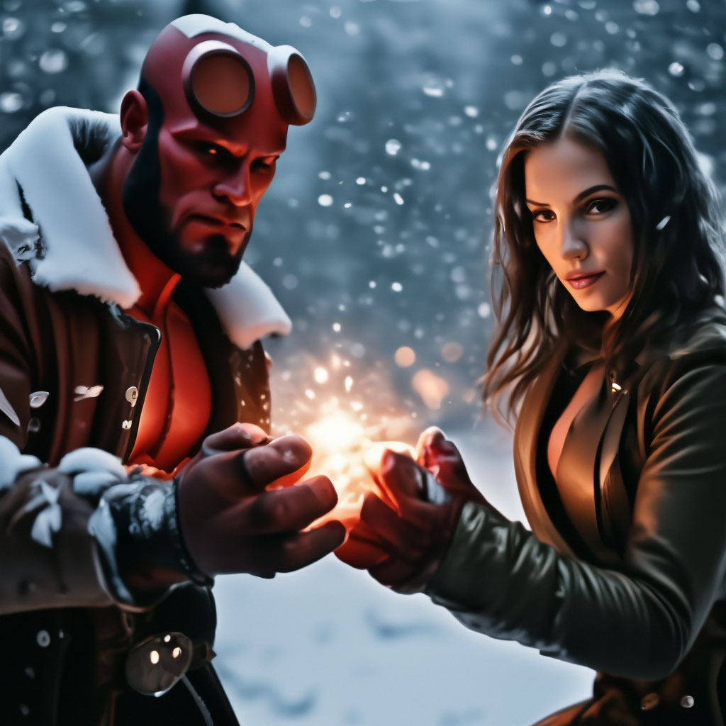 "Happy Vikki Hellboy and Hellboy are playing snowballs in winter ...