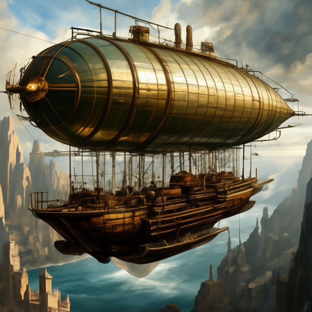 "Airship book illustration of the 19th century" — image created in ...