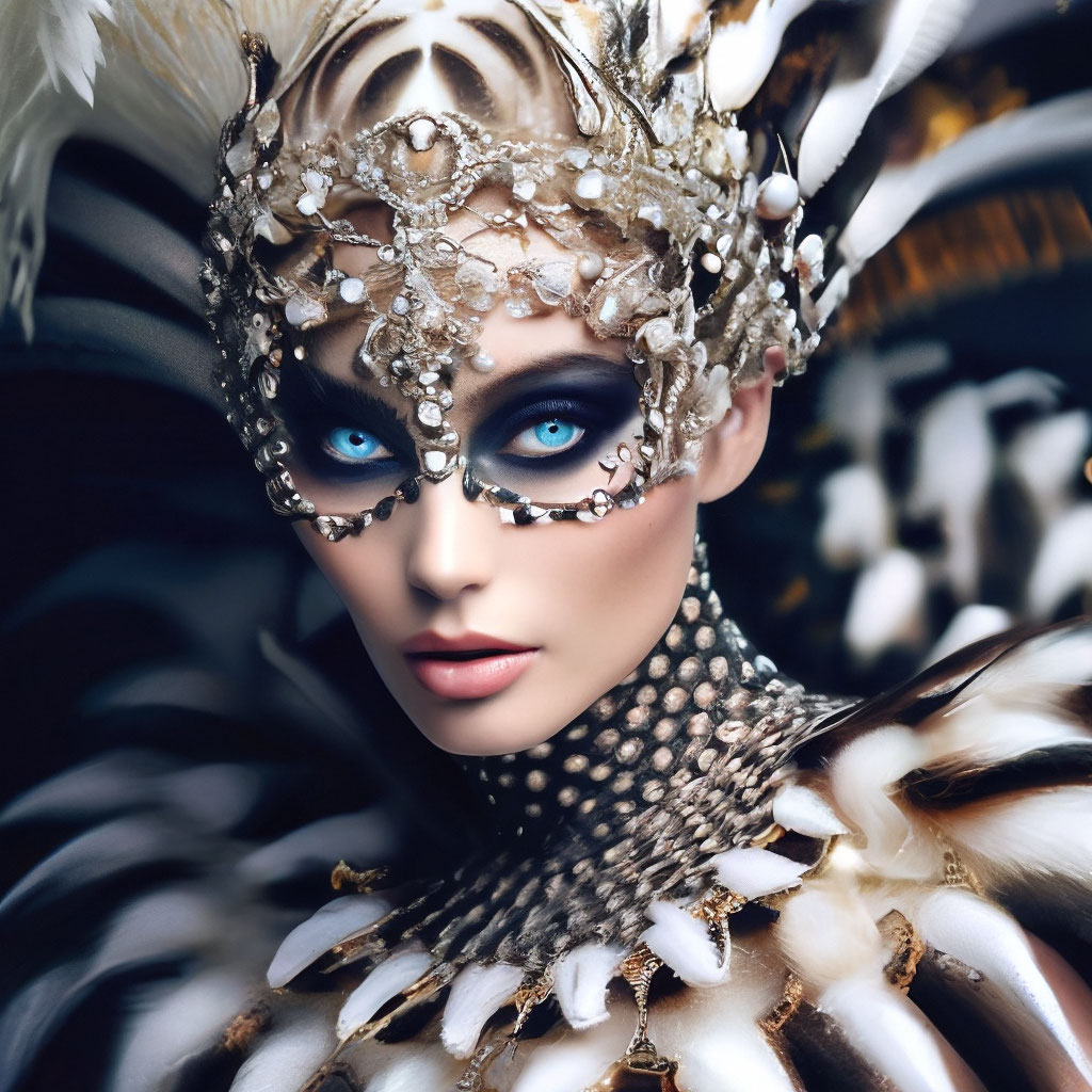 "Tarantula eyes, high fashion, magazine cover, elegant lady in a pearl ...