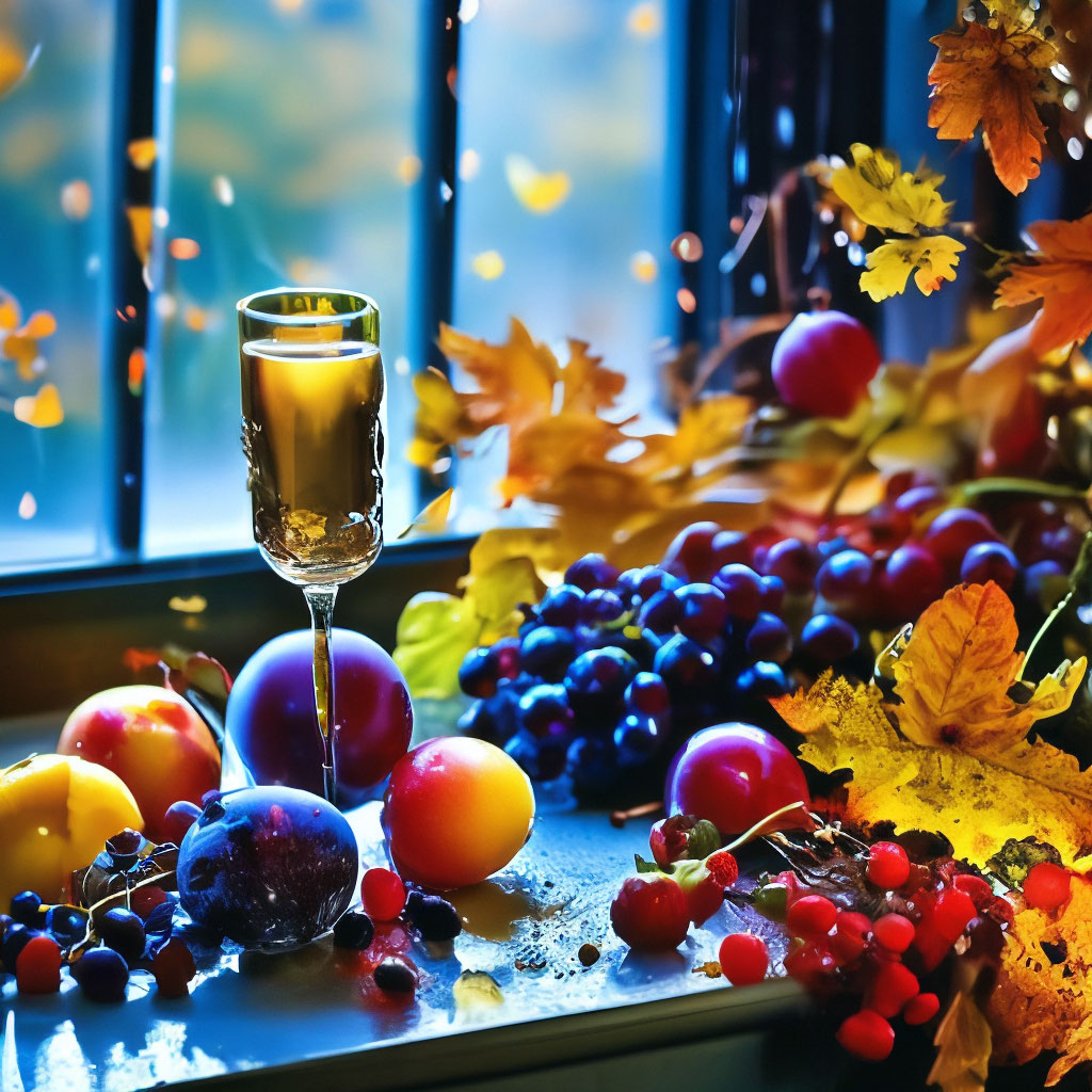 "Autumn still life - on the windowsill by the window. A window in ...
