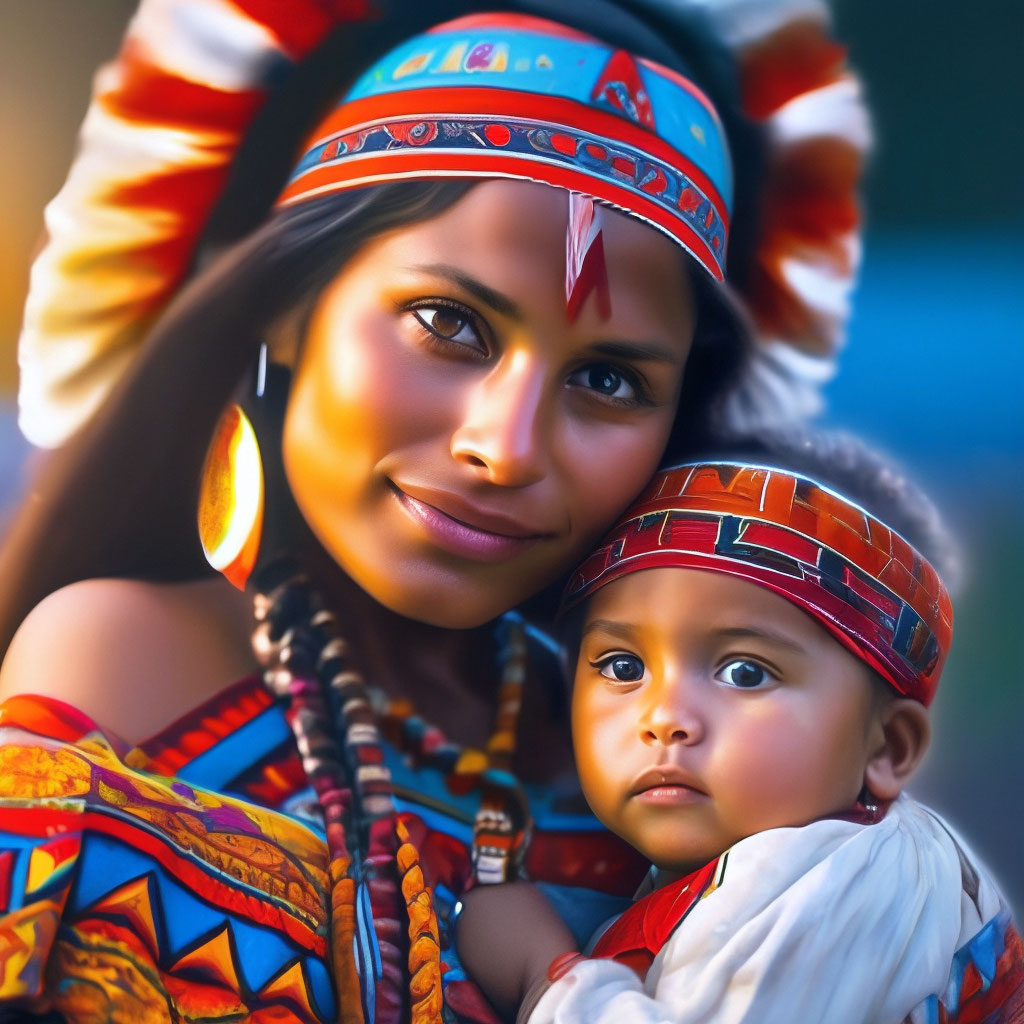 "Hyperrealism double exposure , South American Indians woman with baby ...