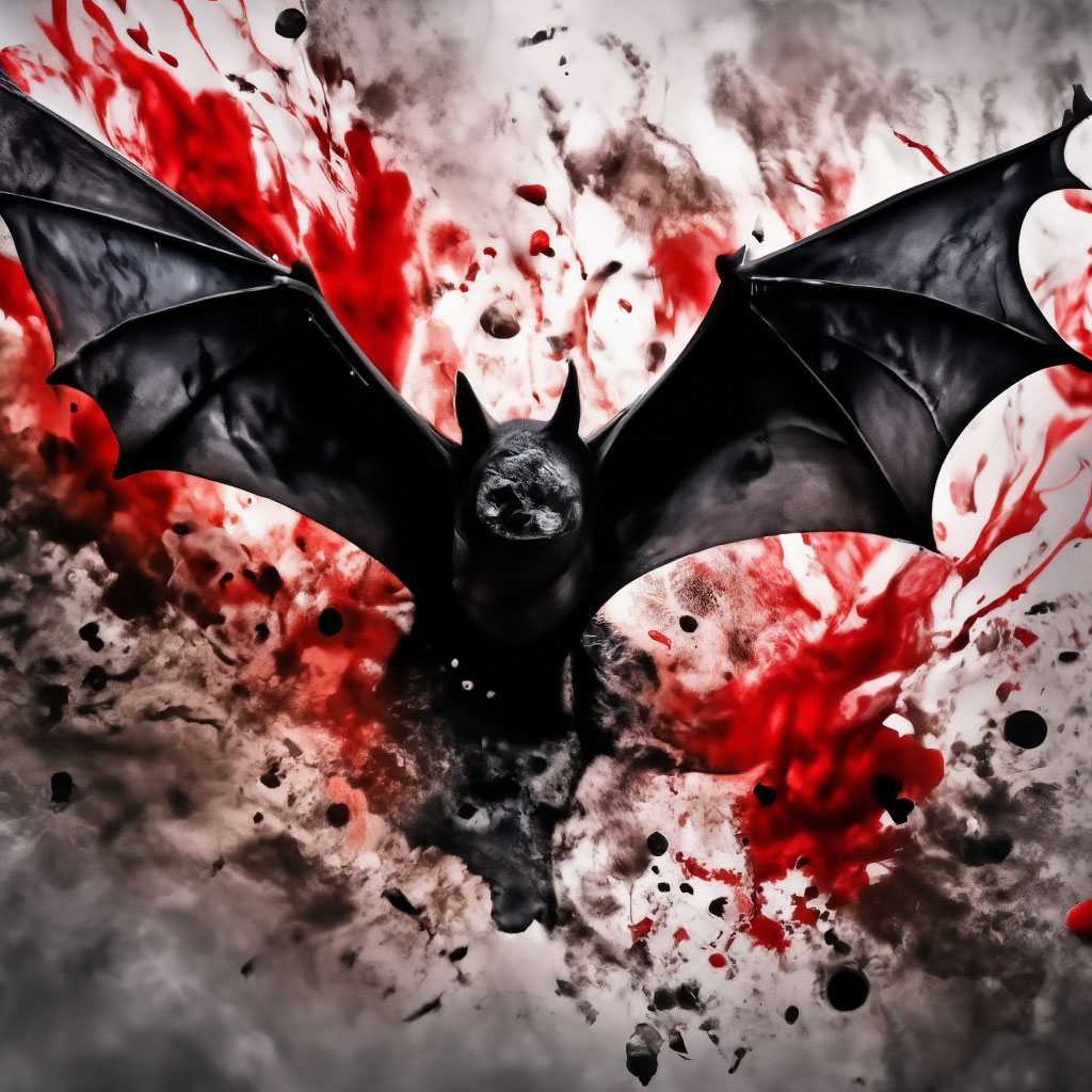 "Bats made of thick black smoke, whole, injection, black, red, dynamics ...