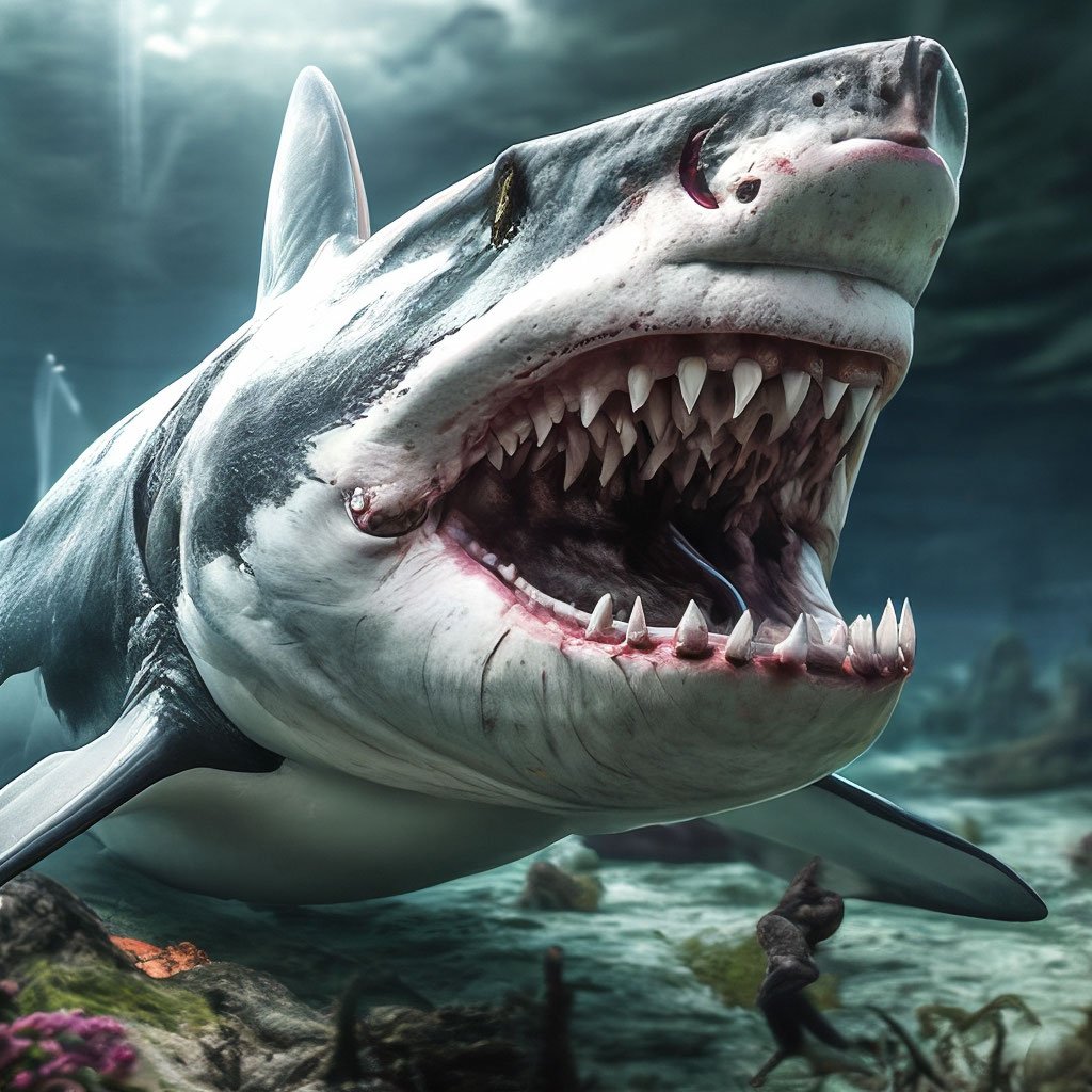 Super scary shark huge hyperrealism photorealism hyperdetalization ...