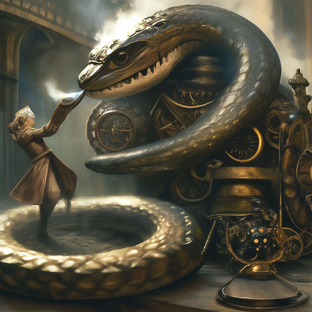 "Throwing dust in the eyes of a snake" — image created in Shedevrum