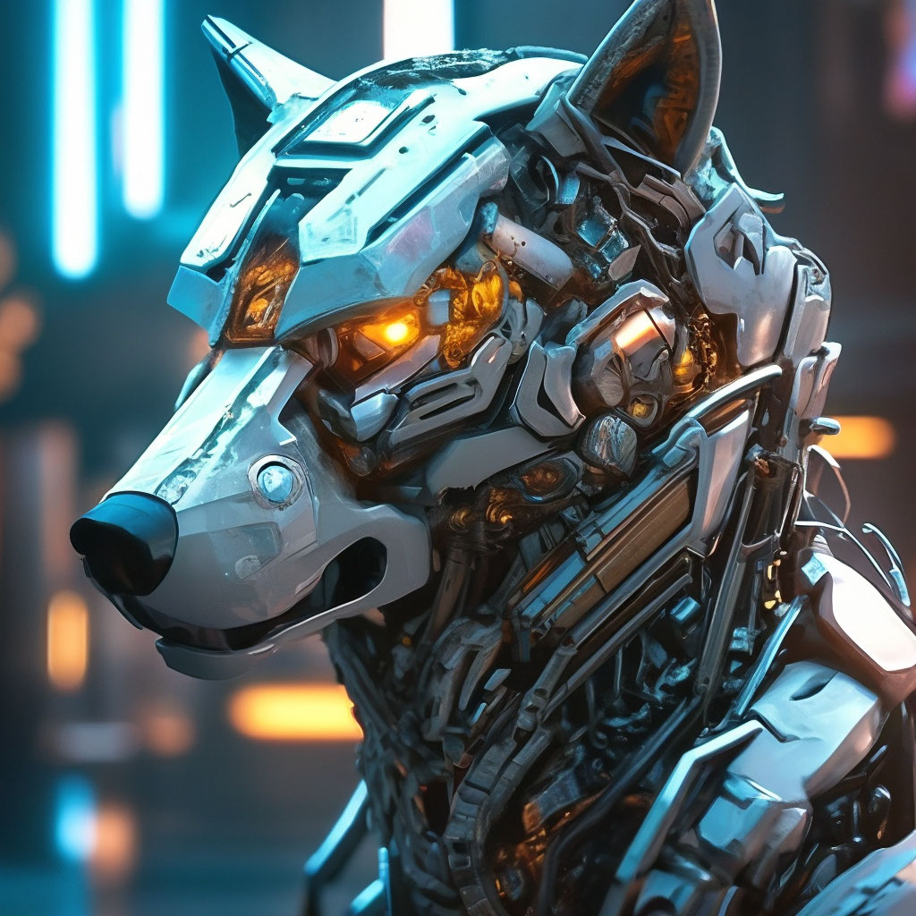 "Cyborg wolf in cyberpunk style, high detail, professional photo ...
