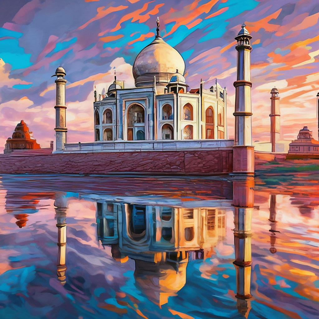 "Taj Mahal, super realistic, in contrast, detailed drawing, clear lines ...