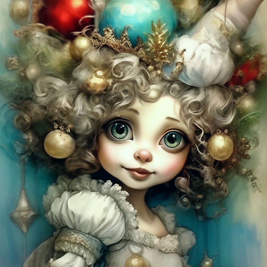 "baroque color sketch Christmas tree,decorations , silly little eye ...