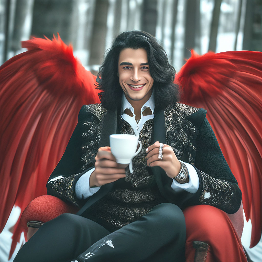 "Fantasy, surrealism, a very handsome happy magician guy with long ...