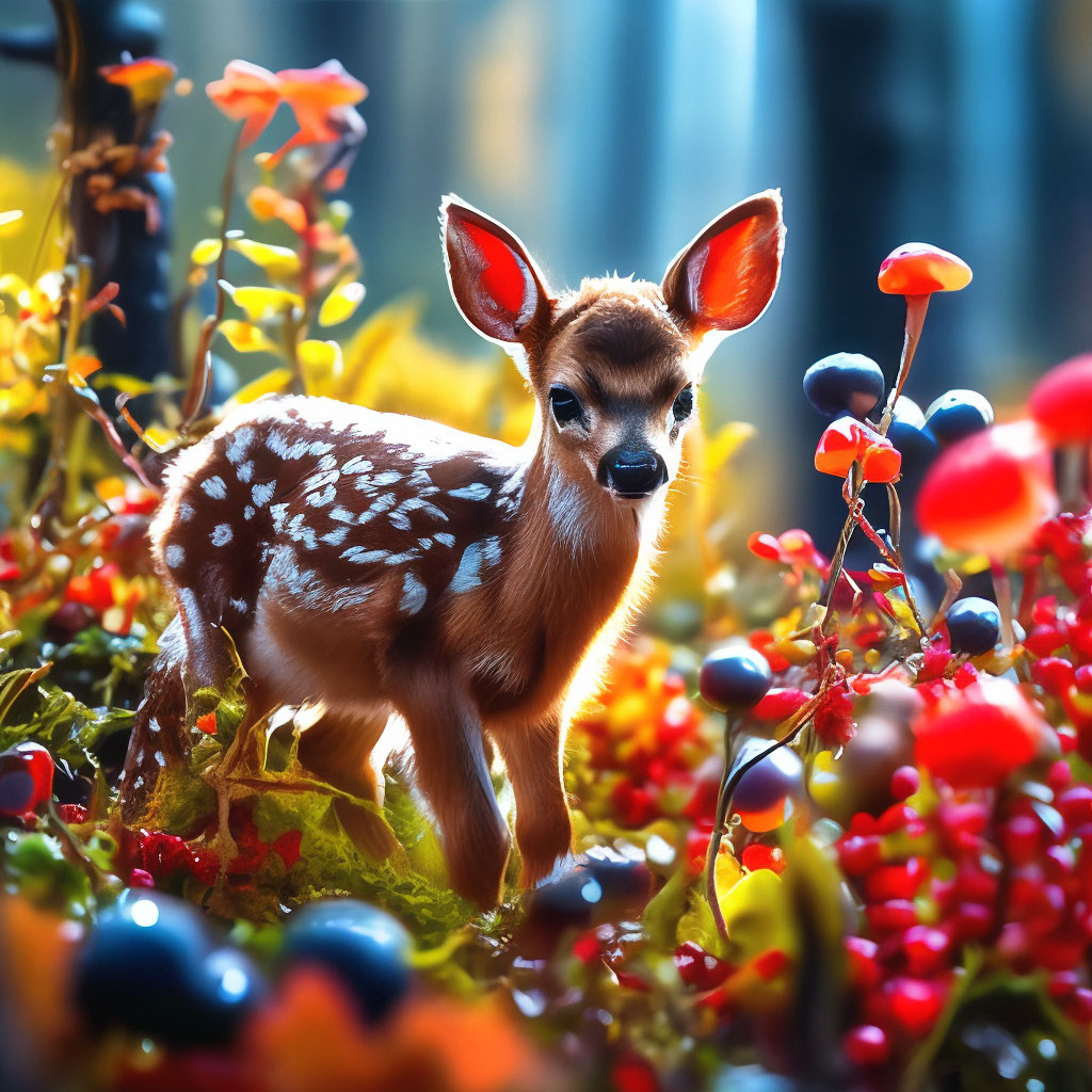 "#autumn forest, mushrooms, forest berries, baby deer,dew ...
