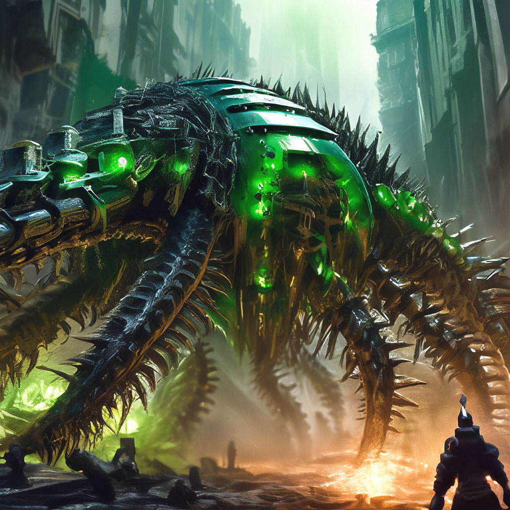 "Colossal cyber centipede necron attacks Gothic city, stasis tomb ...