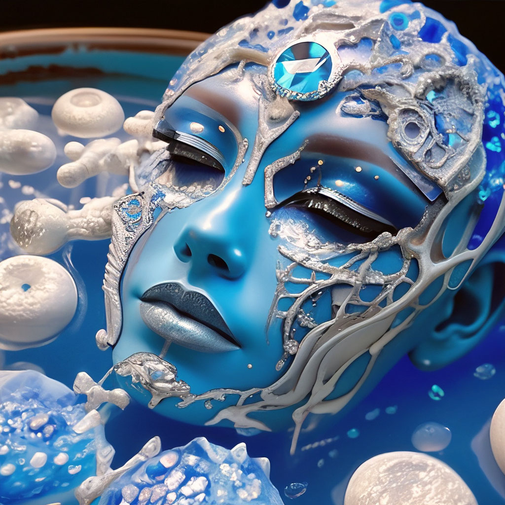 "Inlaid body art made of foam++inlaid face with liquid water+moon ...