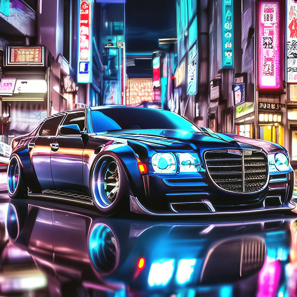 "Chrysler jdm edition,dark Tokyo night background,photorealism, high ...