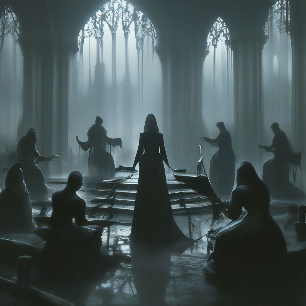 "Symphony of the night, gothic, surrealism, high detail, subdued ...
