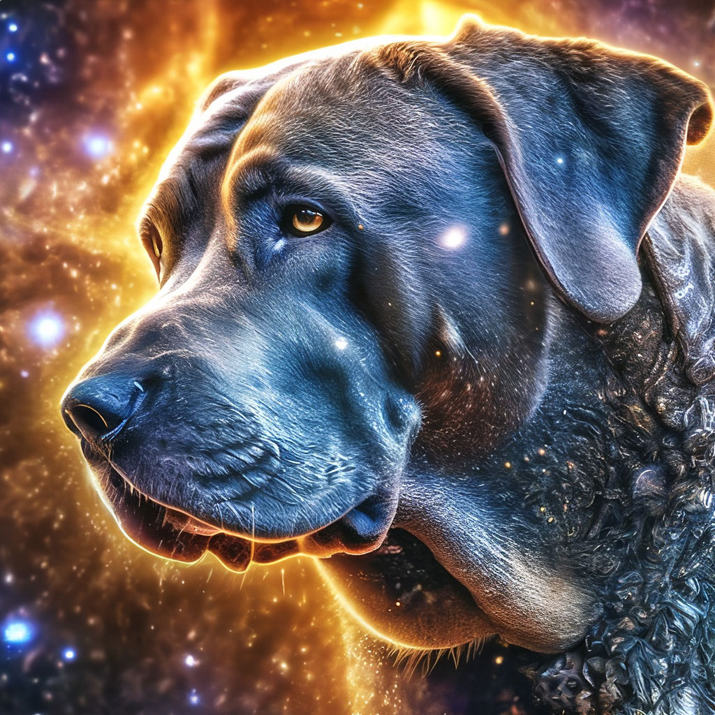 "An ideal star galaxy in the form of a transparent dog breed Spanish ...