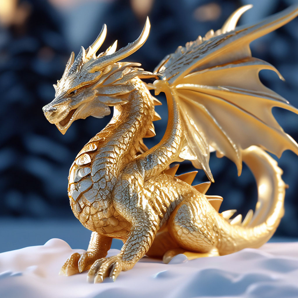 "Beautiful golden dragon figurine made of snow, photorealism, 4k ...