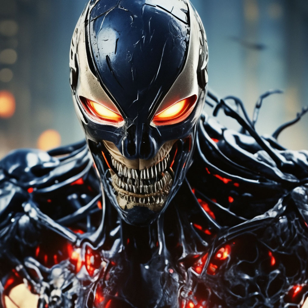 "Symbiote plus terminator 3d super realistic" — image created in Shedevrum