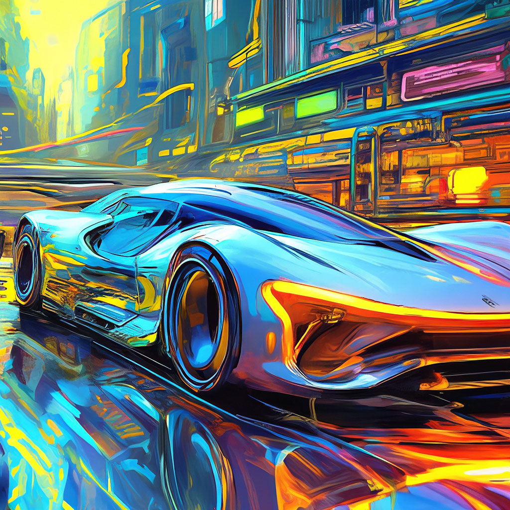 "Monet style, high detail, futuristic car" — image created in Shedevrum