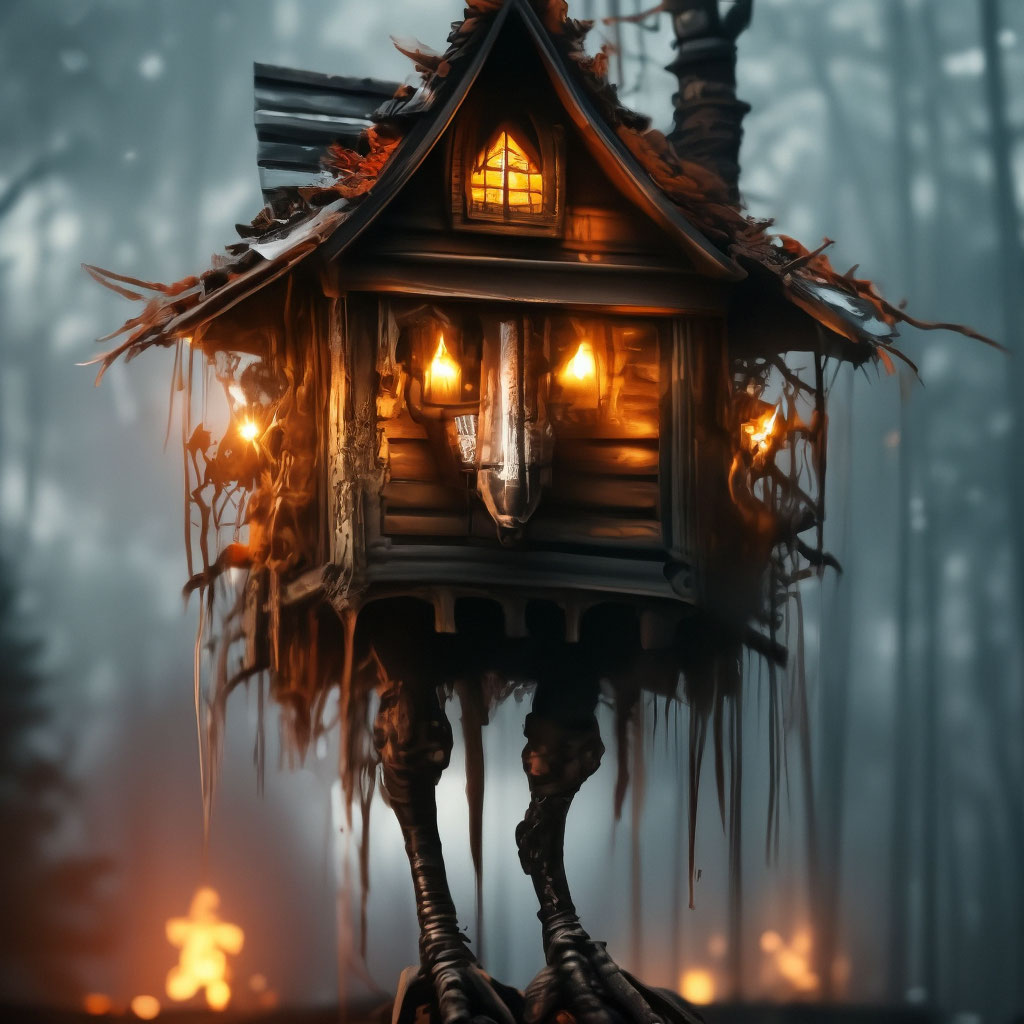 "A house on chicken legs with baba yaga" — image created in Shedevrum