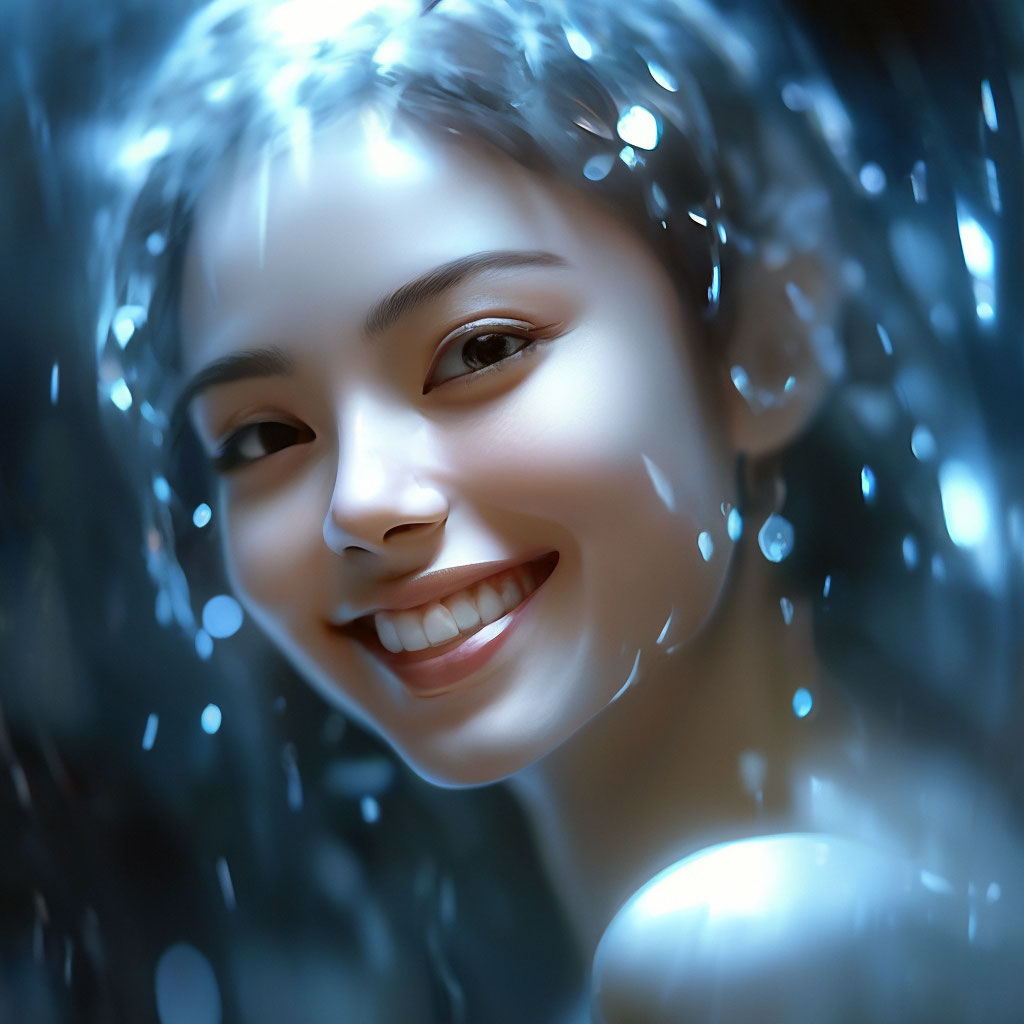 "Professional RAW photo of a woman , gentle smile, dimples, sorayama. occultism, monochromatic ...