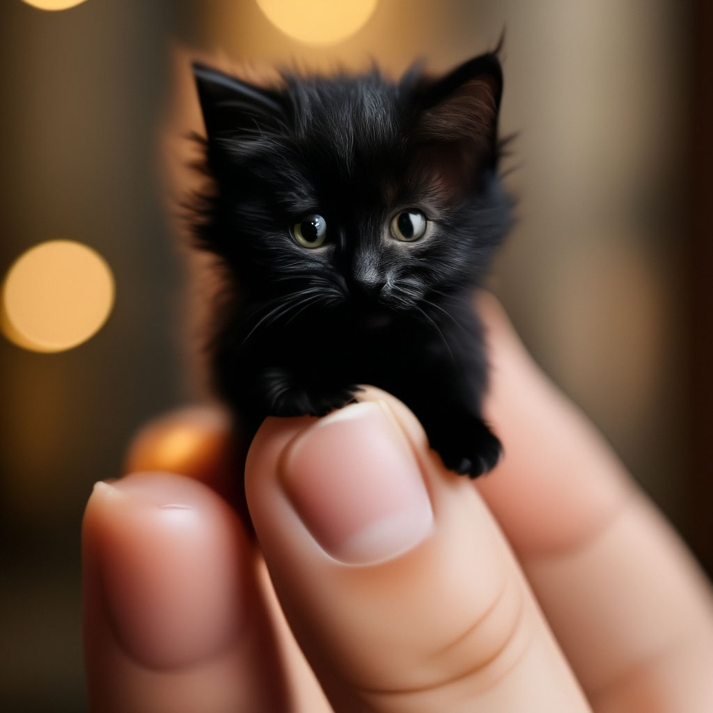 "Mini black cat cat on the finger mini cat is small, tiny, cute, dark ...