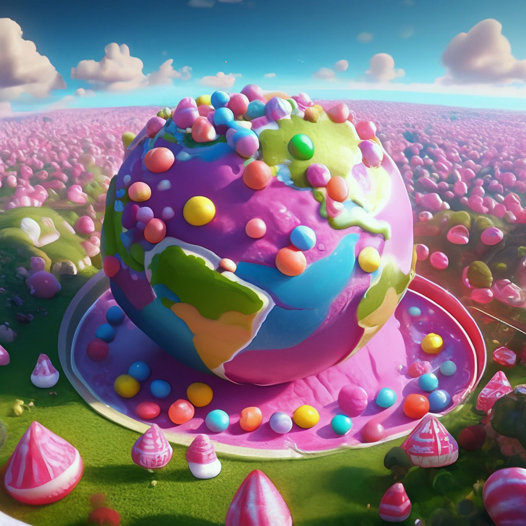 "The earth turned into a huge candy" — image created in Shedevrum