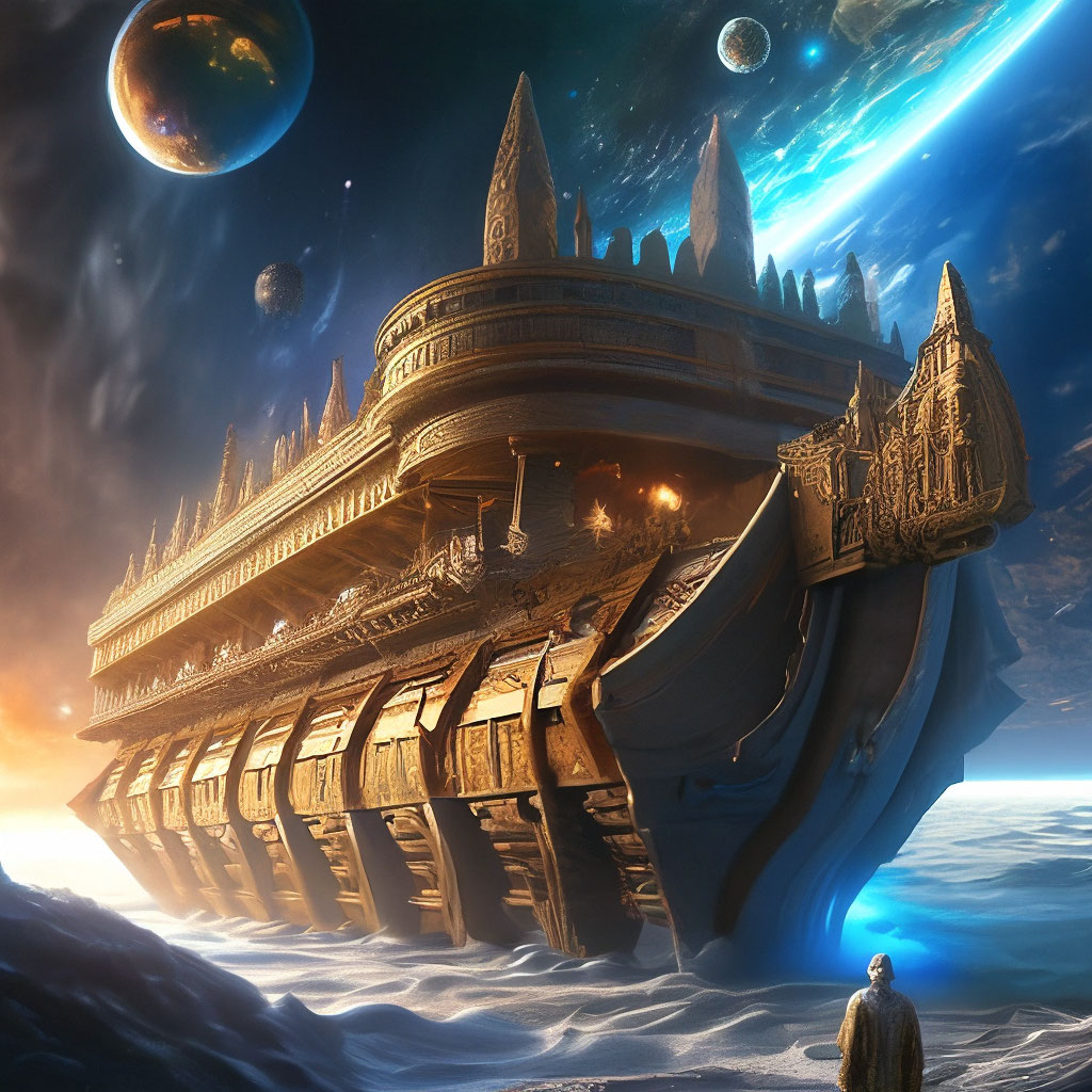 "The Ark of the universe in deep space, fantasy, realistic, lots of ...