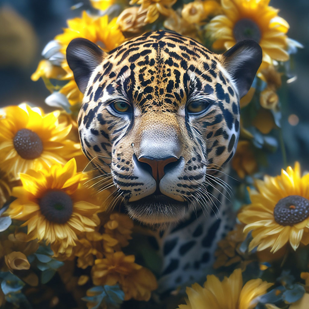 "A beautiful jaguar whose body and muzzle are covered with large ...