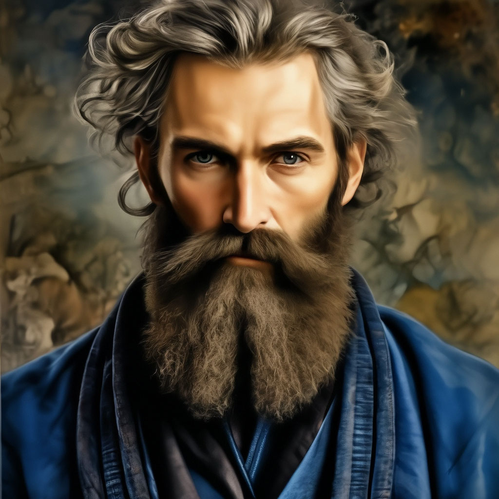 ". beard, man in his 50s with a long beard, in a blue checkman, Cossack ...