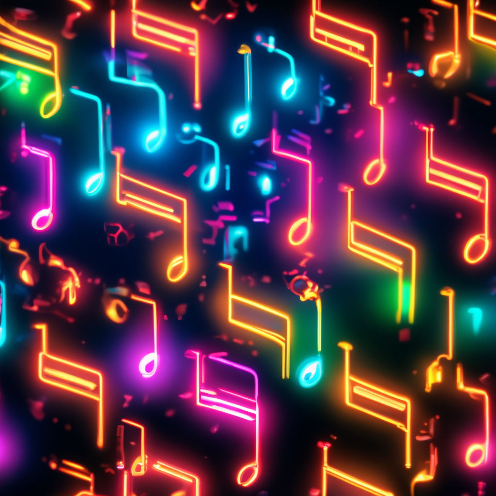 "Neon lighting notes melody detailed muted neon on a black background ...