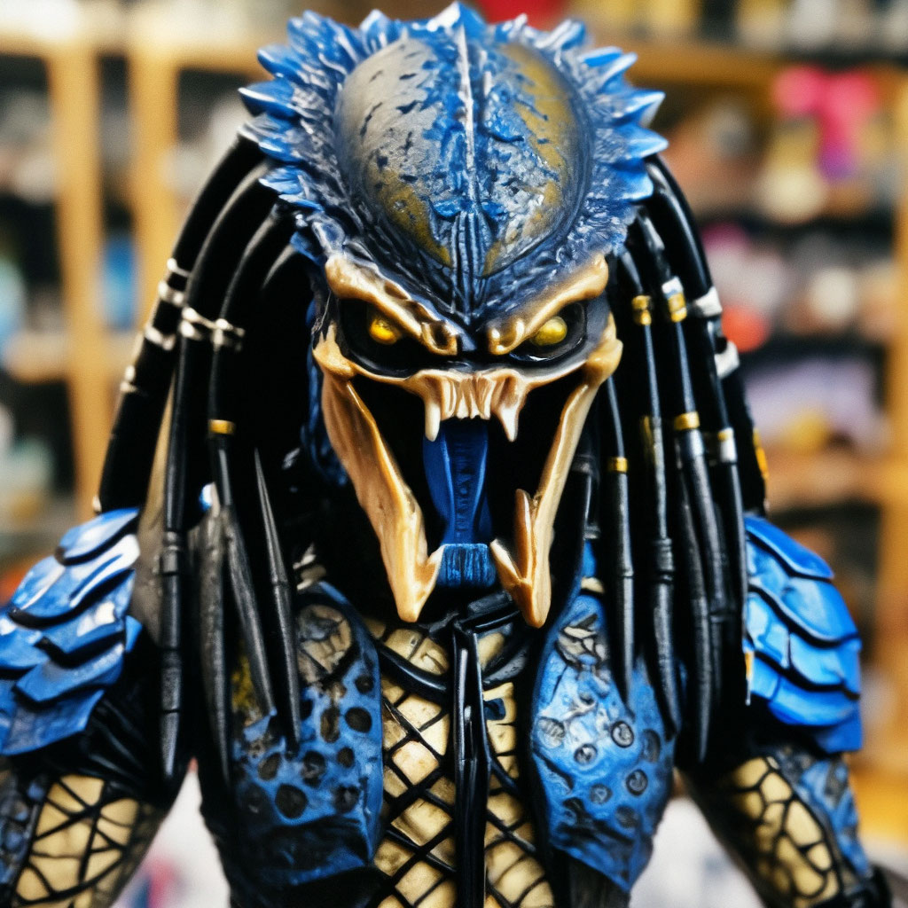 "Yautja predator from the film, detailed mandibles, spotted blue coat ...