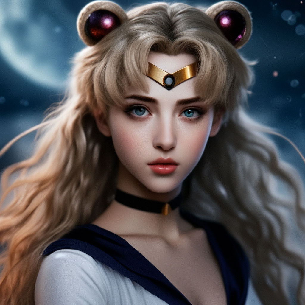 "Sailor moon, dark fantasy, big moon, dark sailor moon, pixel detail ...